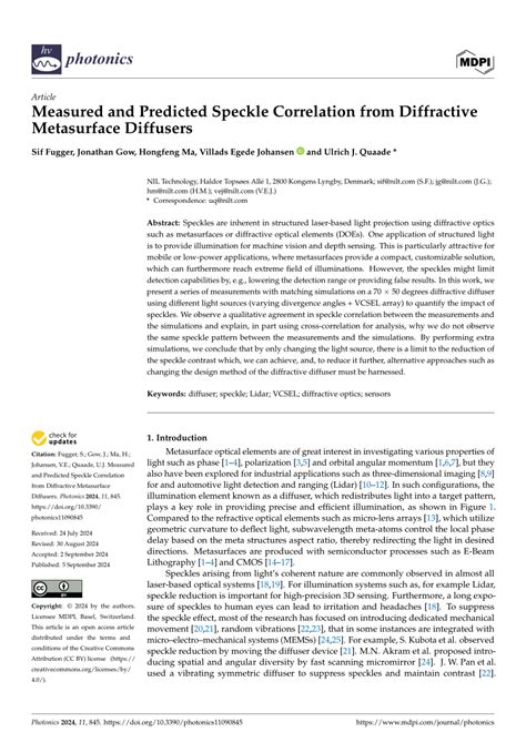 Pdf Measured And Predicted Speckle Correlation From Diffractive