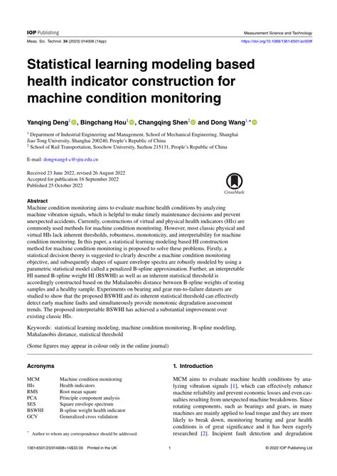 Statistical Learning Modeling Based Health Indicator Construction For Machine Condition