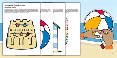 Seaside Simple Threading Cards Twinkl