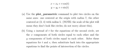 Solved Use Python And Sympy Recall That A Circle With Chegg Com