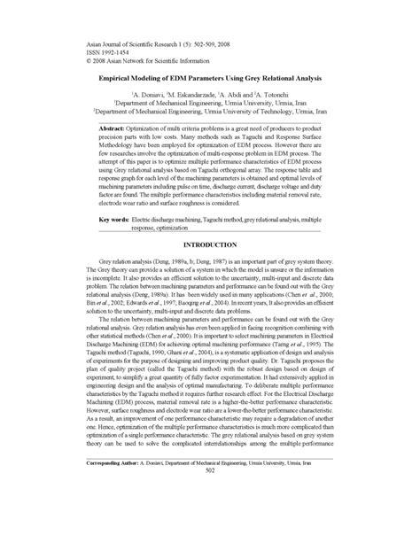 Pdf Empirical Modeling Of Edm Parameters Using Grey Relational Analysis