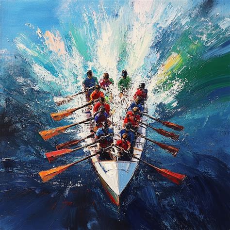 Ai Generated Team Rowing In Synchronized Motion On Water Premium Ai Generated Image