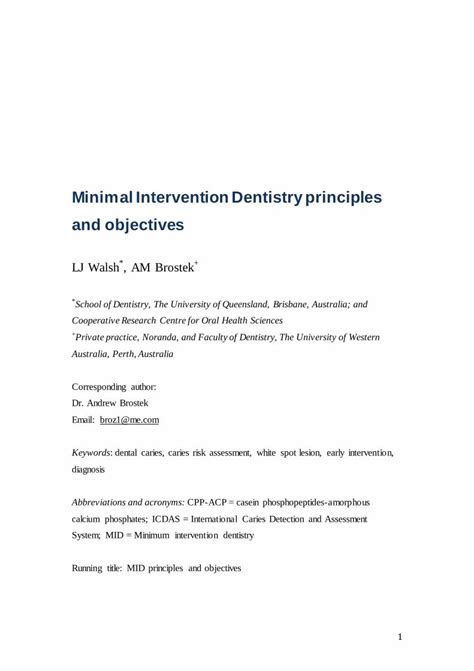 pdf minimal intervention dentistry principles and objectives