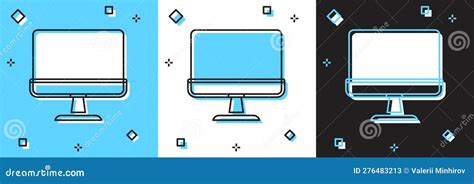 Set Computer Monitor Screen Icon Isolated On Blue And White Black Background Electronic Device