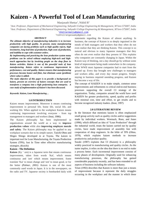pdf kaizen a powerful tool of lean manufacturing
