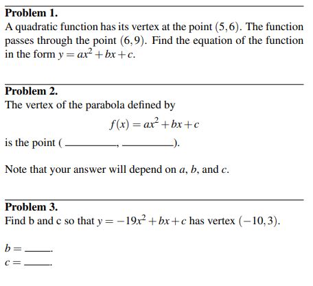 Solved Problem A Quadratic Function Has Its Vertex At The Chegg