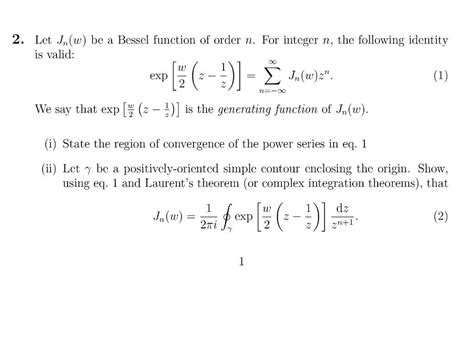 Let Jn W Be A Bessel Function Of Order N For Chegg