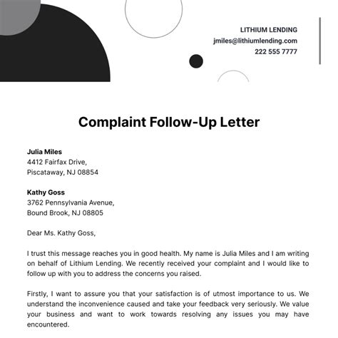Complaint Follow Up Letter Template Edit Online And Download Example