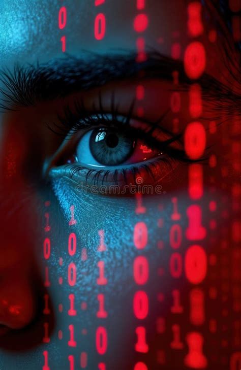 Closeup Eye Sees Binary Code Digital Data Overload Concept Privacy