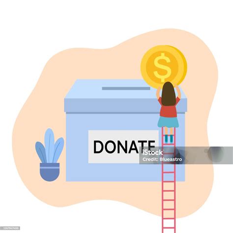 플랫 디자인의 기부 상자에 돈을 넣는 소녀 자선 컨셉 벡터 일러스트레이션을 위한 시간입니다 공동체에 대한 스톡 벡터 아트 및
