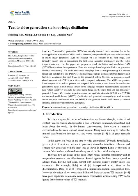 Pdf Text To Video Generation Via Knowledge Distillation
