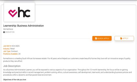 Homechoice Business Administration Learnership Youthspace South Africa