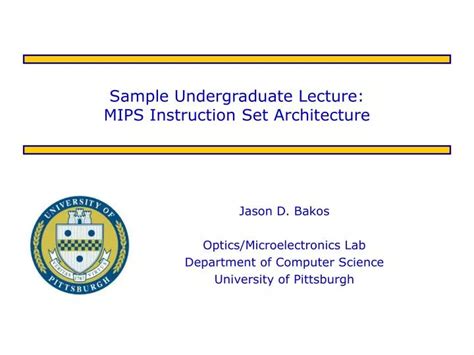 Ppt Sample Undergraduate Lecture Mips Instruction Set Architecture