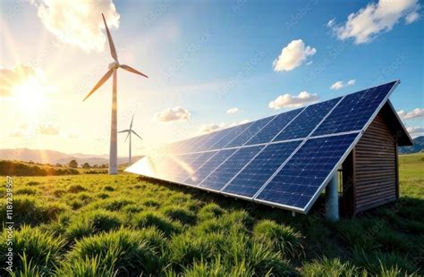 Стокове фото Solar Wind Powering Future Net Zero Climate Action In Esgdriven World Concept