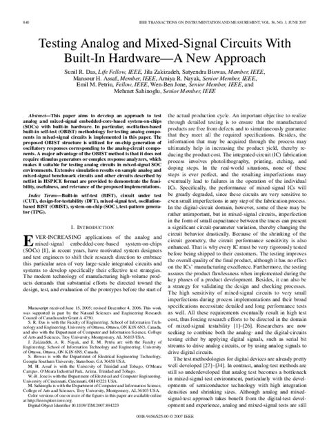 Pdf Testing Analog And Mixed Signal Circuits With Built In Hardware—a