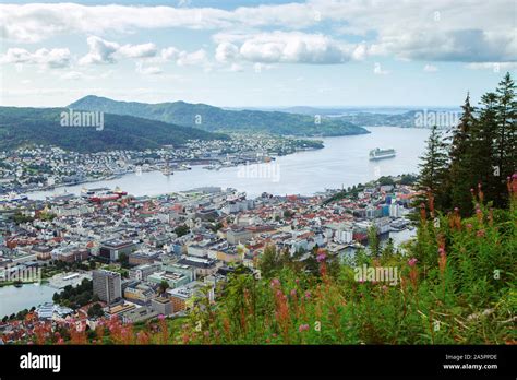 Famous View Of Bergen From Mount Floyen In Summer Clouds Fjord