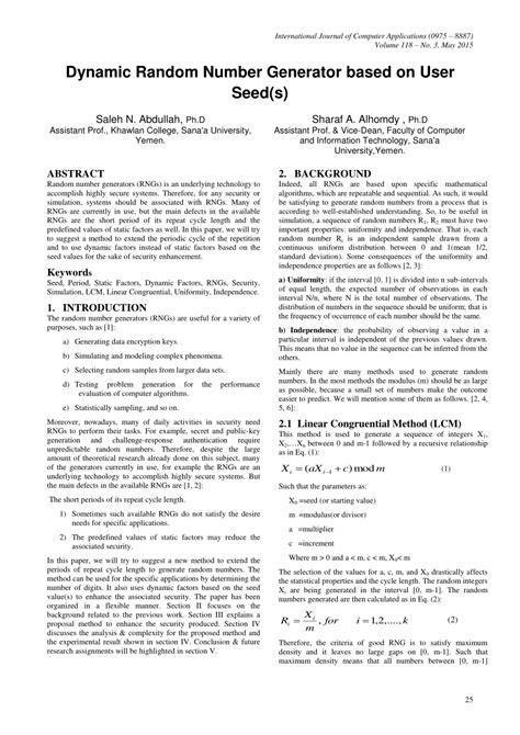 pdf dynamic random number generator based on user seed s