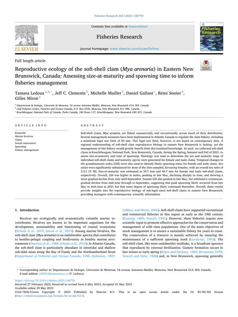 Pdf Reproductive Ecology Of The Soft Shell Clam Mya Arenaria In