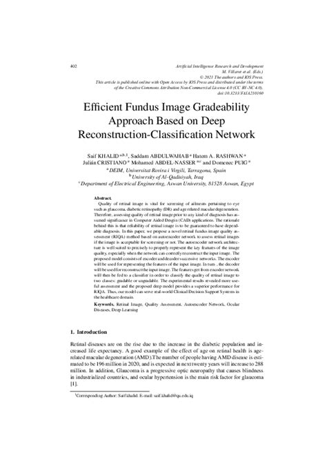 Pdf Efficient Fundus Image Gradeability Approach Based On Deep Reconstruction Classification