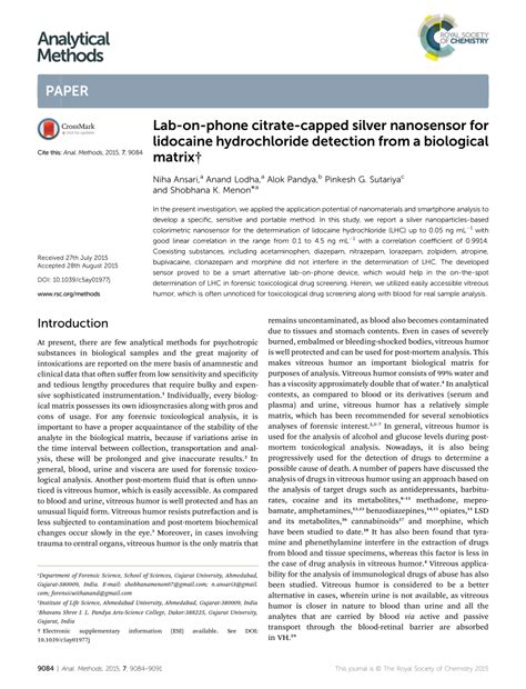 Pdf Lab On Phone Citrate Capped Silver Nanosensor For Lidocaine Hydrochloride Detection From