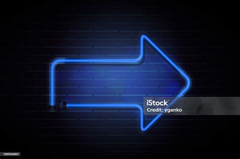 어두운 벽돌 벽 배경에 화살표 빛나는 네온 블리우 튜브 벡터 일러스트레이션 0명에 대한 스톡 벡터 아트 및 기타 이미지 0명 거리 모양 Istock