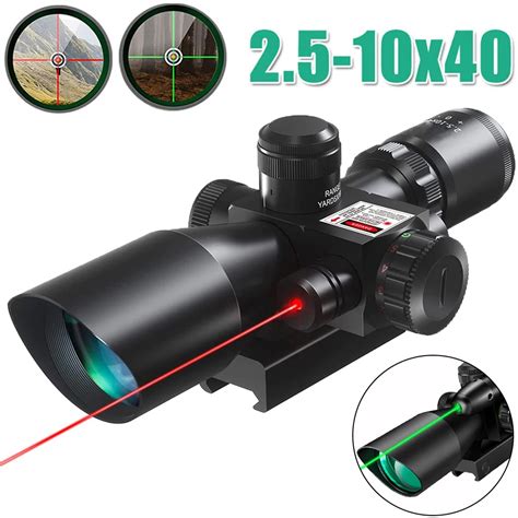 2 5 10x40e Laser Scope Riflescope Red Green Illuminated Mil Dot Reticle