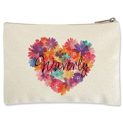 Floral Heart Zippered Personalized Canvas Pouch Current Catalog
