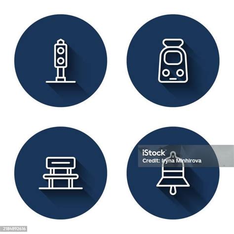 기차 신호등 철도 대합실 긴 그림자가 있는 역 종을 설정합니다 파란색 원 버튼 벡터 0명에 대한 스톡 벡터 아트 및 기타 이미지 Istock