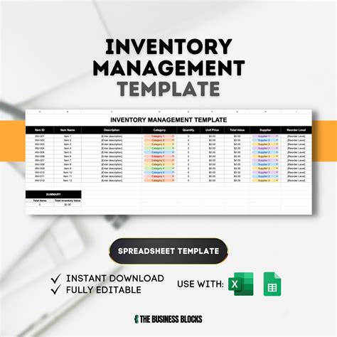 Inventory Management Template Stock Control Spreadsheet Excel Google Sheets Etsy