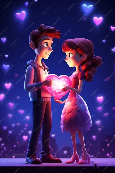 Premium Ai Image Two 3d Pixar Tiny Male And Female In Love Holding A