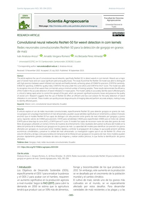 Pdf Convolutional Neural Networks Resnet 50 For Weevil Detection In