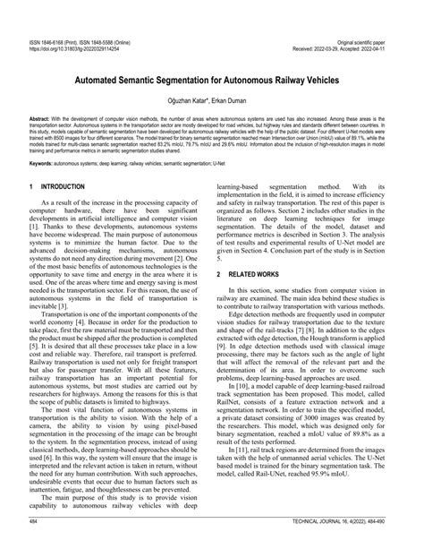 PDF Automated Semantic Segmentation For Autonomous Railway Vehicles