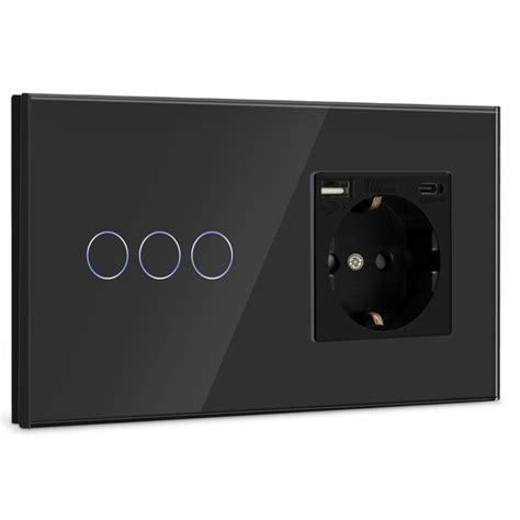 Розетка электрическая с Usb и Type C входами с Сенсорный выключатель 3