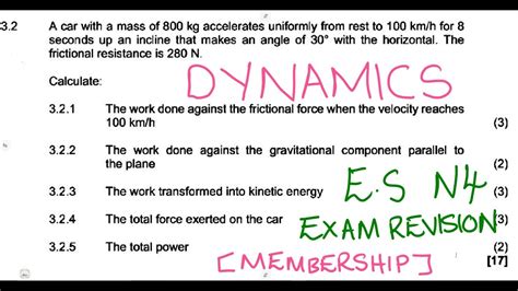 Engineering Science N4 Dynamics Exam Membership Youtube