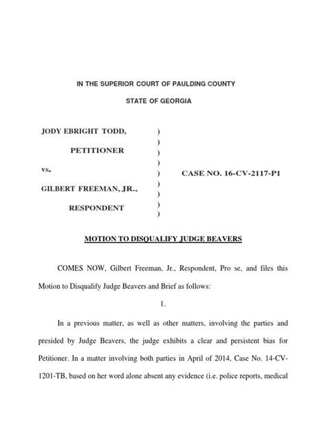 Motion To Disqualify Judge Tonny S Beavers Redacted Pdf Ex Parte