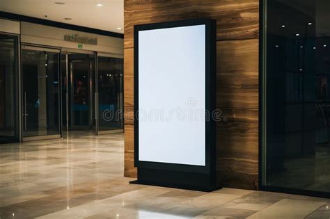 Vertical Digital Display With Blank White Screen Polished Marble Floor Stock Illustration