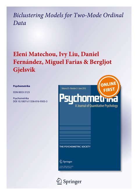 Pdf Biclustering Models For Two Mode Ordinal Data