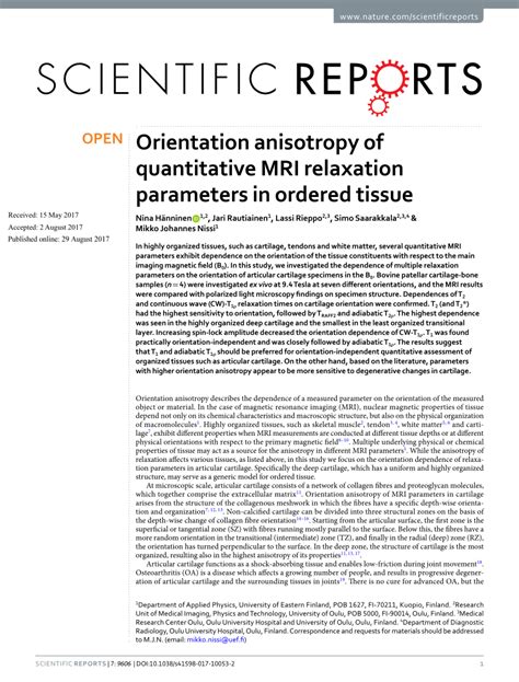 Pdf Orientation Anisotropy Of Quantitative Mri Relaxation Parameters