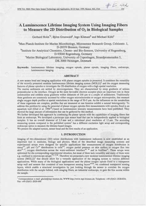 Pdf Luminescence Lifetime Imaging System Using Imaging Fibers To Measure The 2d Distribution