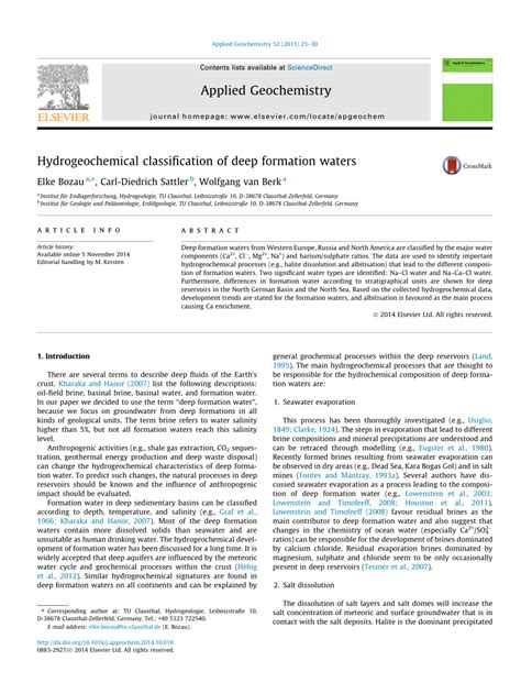 Pdf Hydrogeochemical Classification Of Deep Formation Waters