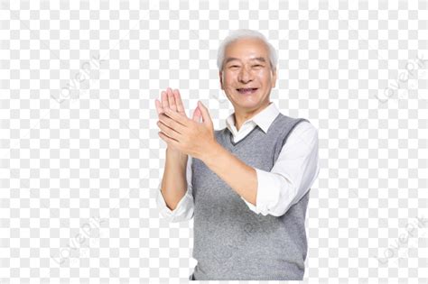 Old Man Applauding Man Smiling Light Man Clapping Hands Png