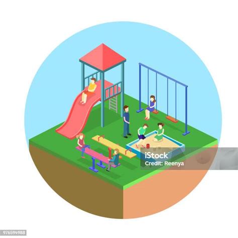 등각 투영 평면 3d 개념 웹 벡터 아이 놀이터 세트 아이에 대한 스톡 벡터 아트 및 기타 이미지 아이 균형 그네