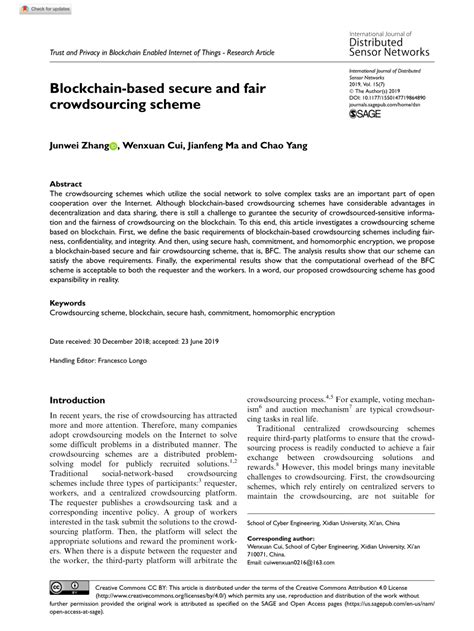 Pdf Blockchain Based Secure And Fair Crowdsourcing Scheme