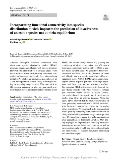 Incorporating Functional Connectivity Into Species Distribution Models Improves The Prediction