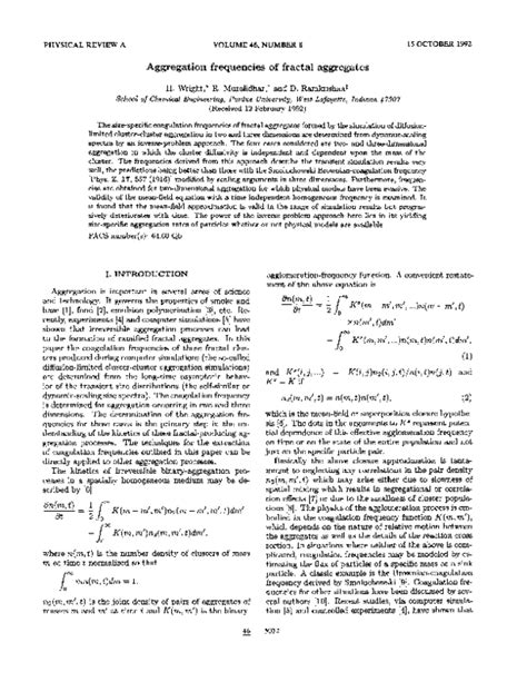 Pdf Aggregation Frequencies Of Fractal Aggregates