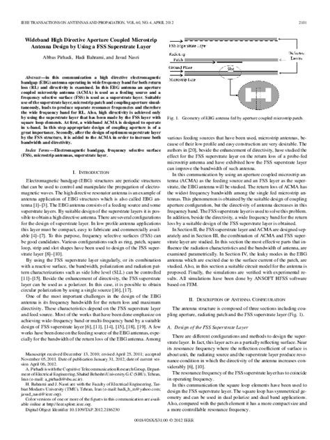 Pdf Wideband High Directive Aperture Coupled Microstrip Antenna Design By Using A Fss