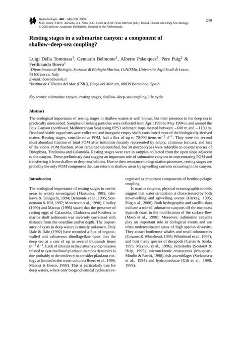Pdf Resting Stages In A Submarine Canyon A Component Of Shallowdeep