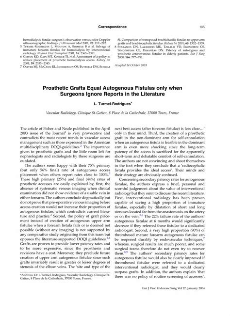 Pdf Prosthetic Grafts Equal Autogenous Fistulas Only When Surgeons