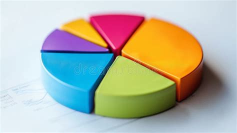 bright 3d pie chart on top of a blurred financial report symbolizing