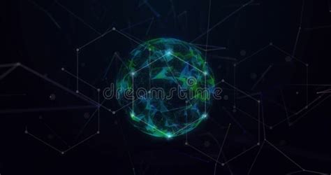 Image Of Connected Dots Forming Geometric Shapes And Illuminated Globe